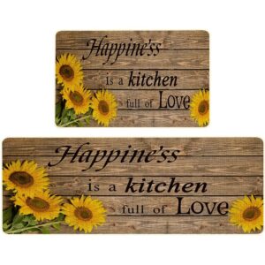 tomwish sunflower kitchen rugs sets 2 piece kitchen mats for floor absorbent doormat non-slip rubber backing area rugs washable carpet for kitchen floor home,office,sink,laundry 17"x47"+17"x27"