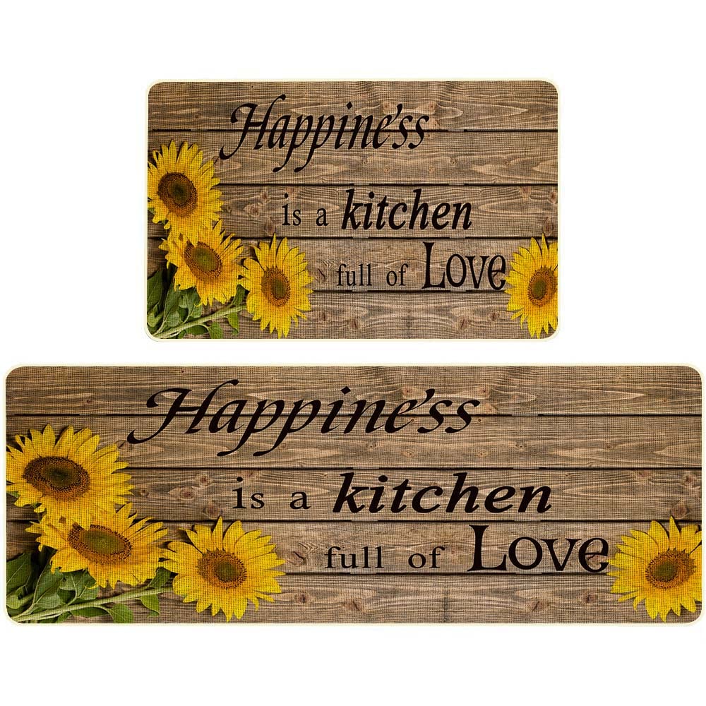 TOMWISH Sunflower Kitchen Rugs Sets 2 Piece Kitchen Mats for Floor Absorbent Doormat Non-Slip Rubber Backing Area Rugs Washable Carpet for Kitchen Floor Home,Office,Sink,Laundry 17"X47"+17"X27"