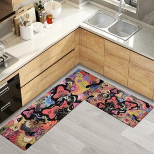 Alishomtll Anti Fatigue Kitchen Mats for Floor 2 Pcs, Mushroom Kitchen Rugs Sets, Non Skid Standing Mats and Runner Rugs Waterproof for Kitchen Office Sink Laundry Room