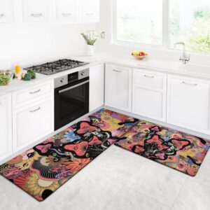 Alishomtll Anti Fatigue Kitchen Mats for Floor 2 Pcs, Mushroom Kitchen Rugs Sets, Non Skid Standing Mats and Runner Rugs Waterproof for Kitchen Office Sink Laundry Room