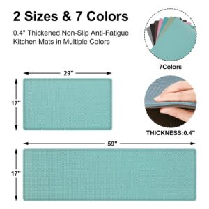 AUTODECO Kitchen Mats and Rugs Set of 2 - Cushioned Anti-Fatigue Kitchen Rug for Floor Washable 17"x29" +17"x59", Turquoise