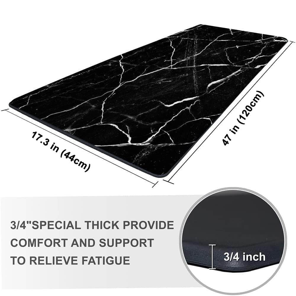 Douecish Black White Marble Anti-Fatigue Kitchen Rug Runner Cushioned PVC Leather Kitchen Mats Non Slip Waterproof Kitchen Mats for Floor Home Office Sink Laundry 17.3" W X 47" L