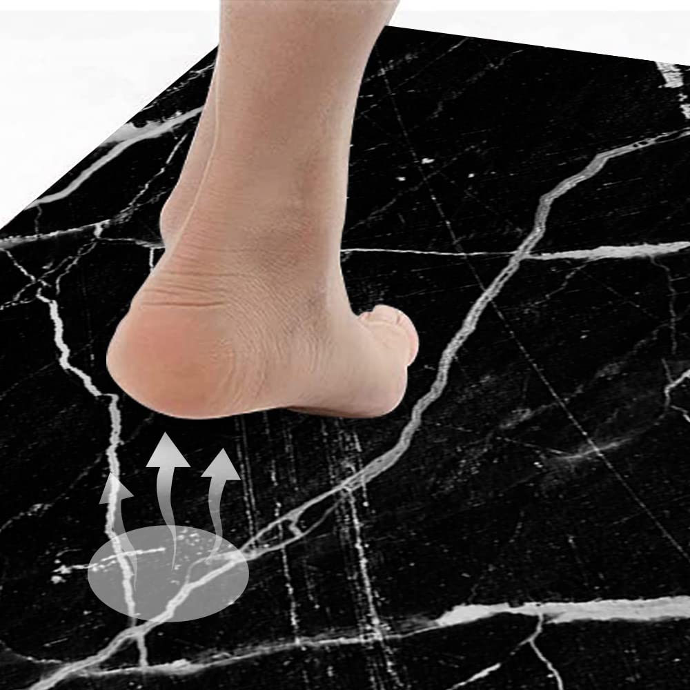 Douecish Black White Marble Anti-Fatigue Kitchen Rug Runner Cushioned PVC Leather Kitchen Mats Non Slip Waterproof Kitchen Mats for Floor Home Office Sink Laundry 17.3" W X 47" L