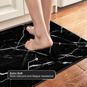 Douecish Black White Marble Anti-Fatigue Kitchen Rug Runner Cushioned PVC Leather Kitchen Mats Non Slip Waterproof Kitchen Mats for Floor Home Office Sink Laundry 17.3" W X 47" L