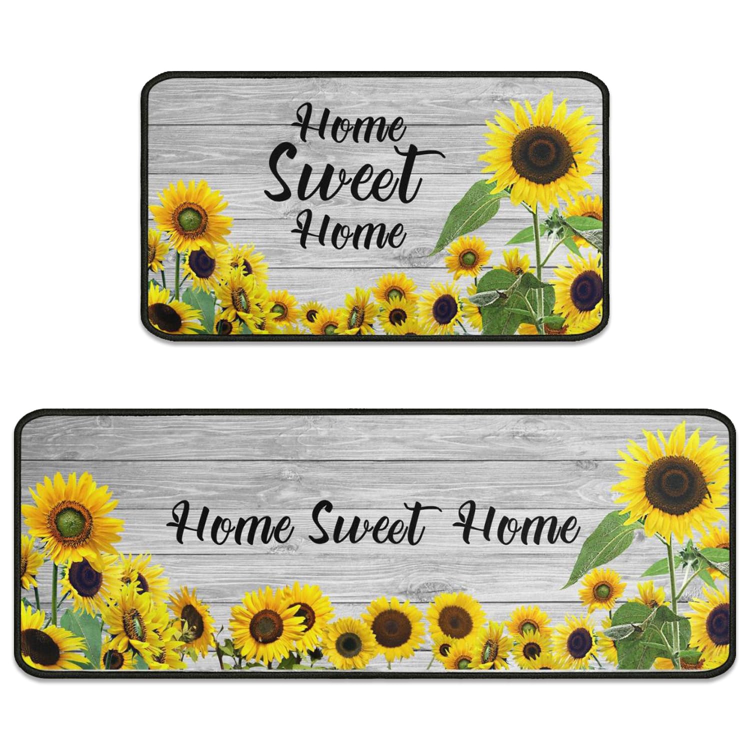 Sunflower Kitchen Rugs 2Pcs Sunflower Home Sweet Home Kitchen Mats for Indoor Farmhouse Decorations Non Slip Washable Standing Kitchen Runner Mats 17"x30"+17"x47"