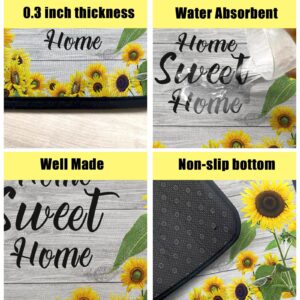 Sunflower Kitchen Rugs 2Pcs Sunflower Home Sweet Home Kitchen Mats for Indoor Farmhouse Decorations Non Slip Washable Standing Kitchen Runner Mats 17"x30"+17"x47"