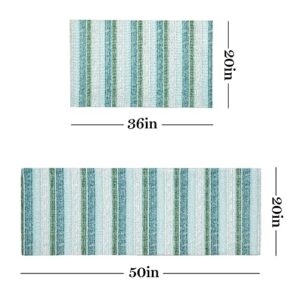 Martha Stewart Stella Ticking Stripe Slip-Resistant Kitchen Mat, Mint Green/White, 20"x36"