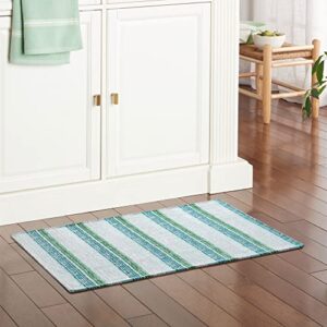 Martha Stewart Stella Ticking Stripe Slip-Resistant Kitchen Mat, Mint Green/White, 20"x36"