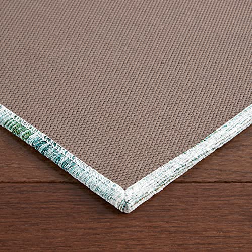 Martha Stewart Stella Ticking Stripe Slip-Resistant Kitchen Mat, Mint Green/White, 20"x36"