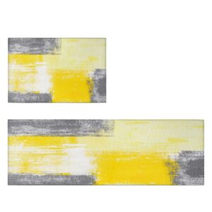 Yellow Kitchen Rugs, Kitchen Mat Kitchen Gadgets, Yellow Abstract Art Runner Rug, Kitchen Mats for Floor, Yellow Kitchen Rug 2PCS, Yellow Kitchen Decor Floor Mats, Kitchen Runner Rug, Anti-Fatigue Mat