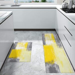 Yellow Kitchen Rugs, Kitchen Mat Kitchen Gadgets, Yellow Abstract Art Runner Rug, Kitchen Mats for Floor, Yellow Kitchen Rug 2PCS, Yellow Kitchen Decor Floor Mats, Kitchen Runner Rug, Anti-Fatigue Mat