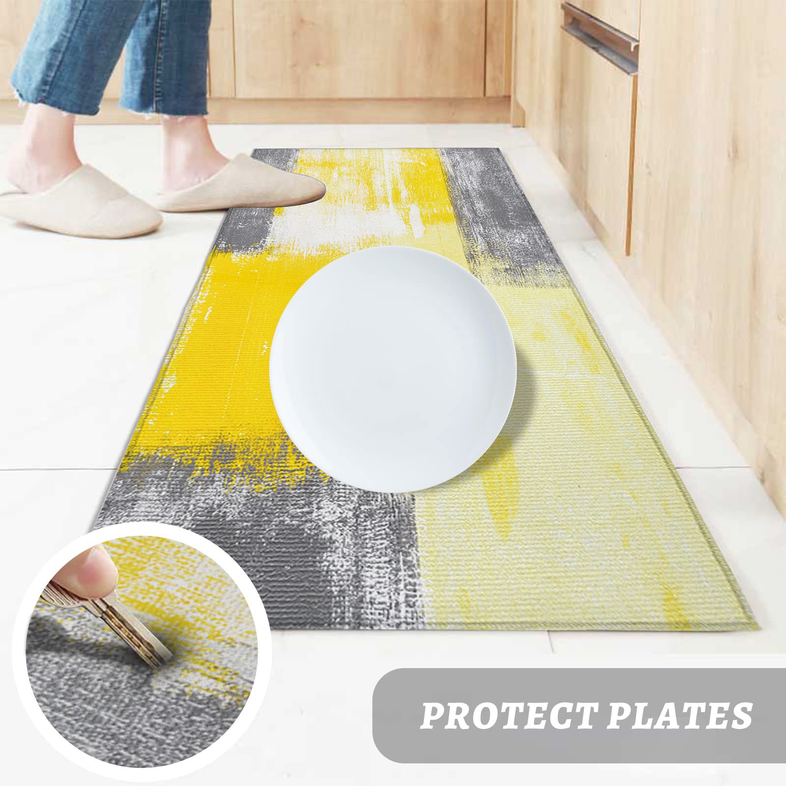 Yellow Kitchen Rugs, Kitchen Mat Kitchen Gadgets, Yellow Abstract Art Runner Rug, Kitchen Mats for Floor, Yellow Kitchen Rug 2PCS, Yellow Kitchen Decor Floor Mats, Kitchen Runner Rug, Anti-Fatigue Mat