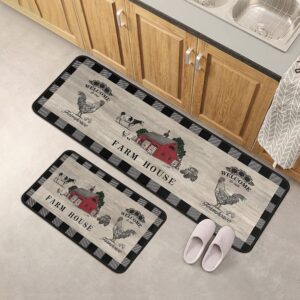 Sianseir Farmhouse Buffalo Plaid Kitchen Rugs Rustic Decor Cow Set of 2, Black and Grey Washable Runner Rug Decoration Farmhouse Kitchen Mat 17"x47"+17"x30"