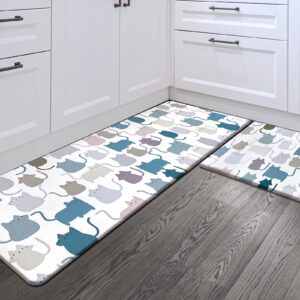 sunlit set of 2 anti fatigue kitchen floor mat (size 28"x17" & 47"x17"), non slip waterproof comfort standing mat, thick cushioned anti fatigue kitchen rug runner, cute morandi cats