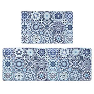 crisjanggo 2pcs kitchen rugs and mats, blue memory foam cushioned anti fatigue comfort floor mat non slip pvc waterproof kitchen carpet set for kitchen laundry sink 17"x48"+17"x28"