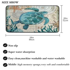 Sea Turtle Retro Map Kitchen Rugs Mat Nautical Ocean Coastal Bathroom Floor Runner Mats Non Slip Door Mat Indoor Entryway Hallway Doormat Welcome Runner Rugs Washable Home Decor 39 X 20 Inch