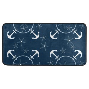 kitchen rugs retro nautical anchors navy design non-slip soft kitchen mats bath rug runner doormats carpet for home decor, 39" x 20"