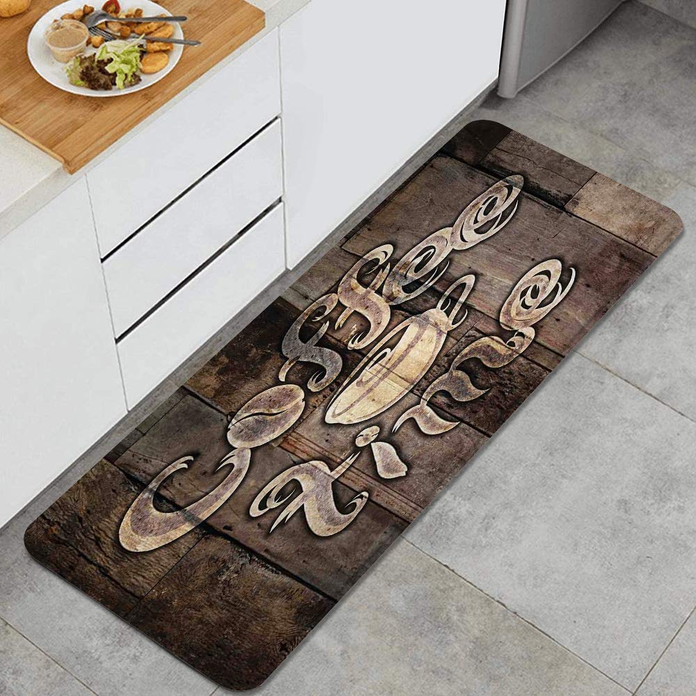 JISMUCI Kitchen Rug,Modern Coffee Time Grunge Back Print,Waterproof Non Skid Washable Soft Kitchen Mat Comfort Floor Mats Rugs