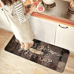 JISMUCI Kitchen Rug,Modern Coffee Time Grunge Back Print,Waterproof Non Skid Washable Soft Kitchen Mat Comfort Floor Mats Rugs