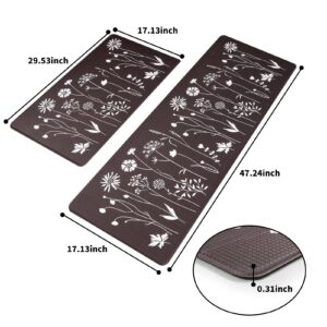 Rempry 2 Pcs Kitchen Mat for Floor, Cushioned Anti-Fatigue Kitchen Mats, PVC Non-Slip Waterproof Kitchen Rugs Set for Kitchen, Office, Sink, 17"x47"+17"x29" (Black)