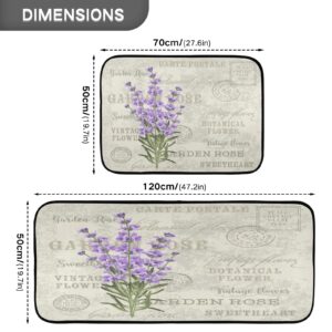 ALAZA Lavender Blossom Flower Non Slip Kitchen Floor Mat Set of 2 Piece Kitchen Rug 47 x 20 inches + 28 x 20 inches for Entryway Hallway Bathroom Living Roo