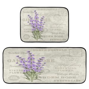 ALAZA Lavender Blossom Flower Non Slip Kitchen Floor Mat Set of 2 Piece Kitchen Rug 47 x 20 inches + 28 x 20 inches for Entryway Hallway Bathroom Living Roo