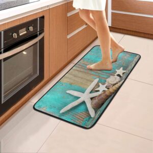 alaza beach ocean kitchen rugs, kitchen sink floor mat bath mat for kitchen bathroom decor 39 x 20 inch, rustic ocean coastal starfish seashells turquoise