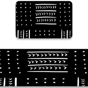 Kitchen Rug Set of 2 Mud Cloth in Black and White Mudcloth Soft Comfort Standing Mat Anti Fatigue Non Skid Washable Doormat Ethnic Boho Aztec Tribal Bathroom Runner Rugs Bedroom Area Carpet,Black