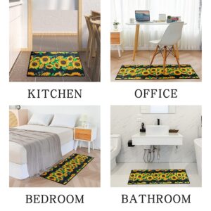 NC Sunflower Kitchen Rugs and Mats Set of 2, Anti-Fatigue Non-Slip Comfort Standing Runner Rug for Kitchen, Office, Sink, Laundry, Living Room (17"x48"+17"x24",Black)