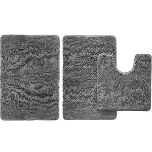 gorilla grip bath rug and area rug set, bath rug size 30 x 20 in, shaggy machine washable mats, area rug set size 22 x 19 x 15 in and 30x20, absorbent washable mats, both in gray, 2 item bundle