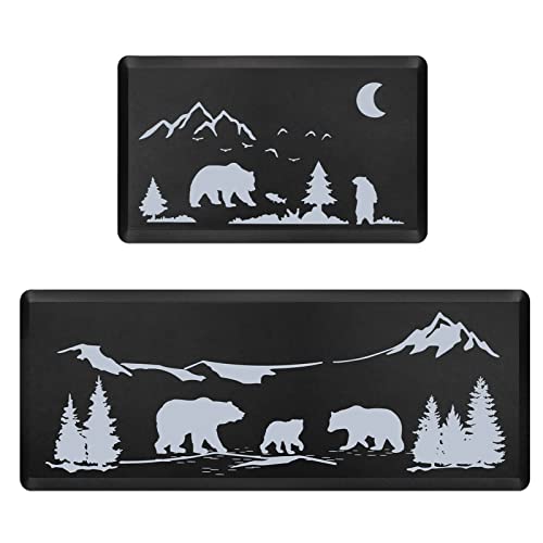 Hoikwo Black Bear Decor Kitchen Rugs and Mats for Floor, Apartment Essentials, 0.47inch Thick Cushioned Anti Fatigue Mats Winter Kitchen Floor Mat for Sink, Laundry, Office