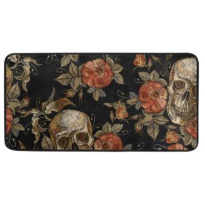 one bear skull skeleton flowers kitchen rugs kitchen mats non slip washable cushioned mats polyester antifatigue comfort floor mat doormat for kitchen washroom bedroom 39 x 20 inch