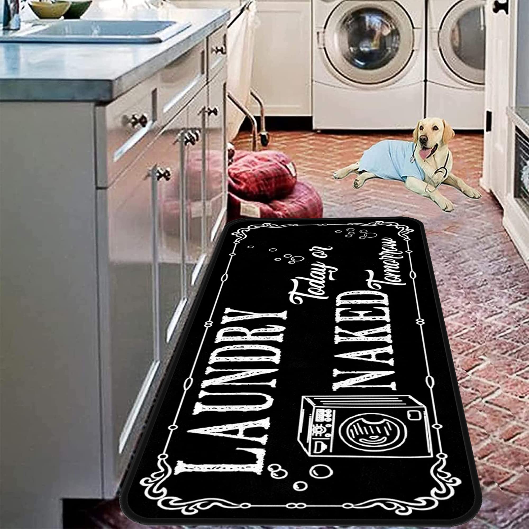 Laundry Room Mat 40''x20'' Farmhouse Laundry Mats Runner Kitchen Rugs Non Slip Floor Carpet for Home Decor Mudroom Rug Black