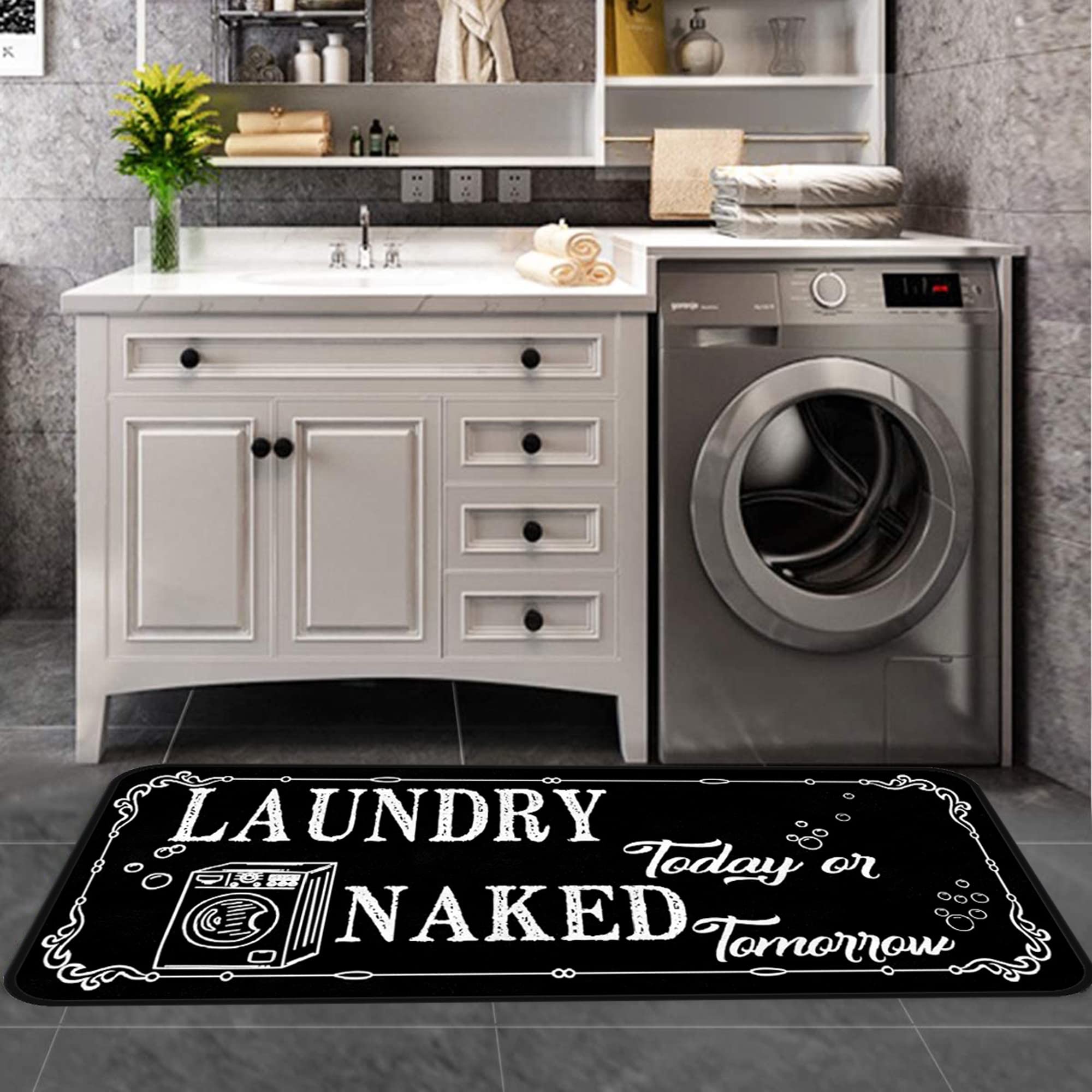 Laundry Room Mat 40''x20'' Farmhouse Laundry Mats Runner Kitchen Rugs Non Slip Floor Carpet for Home Decor Mudroom Rug Black