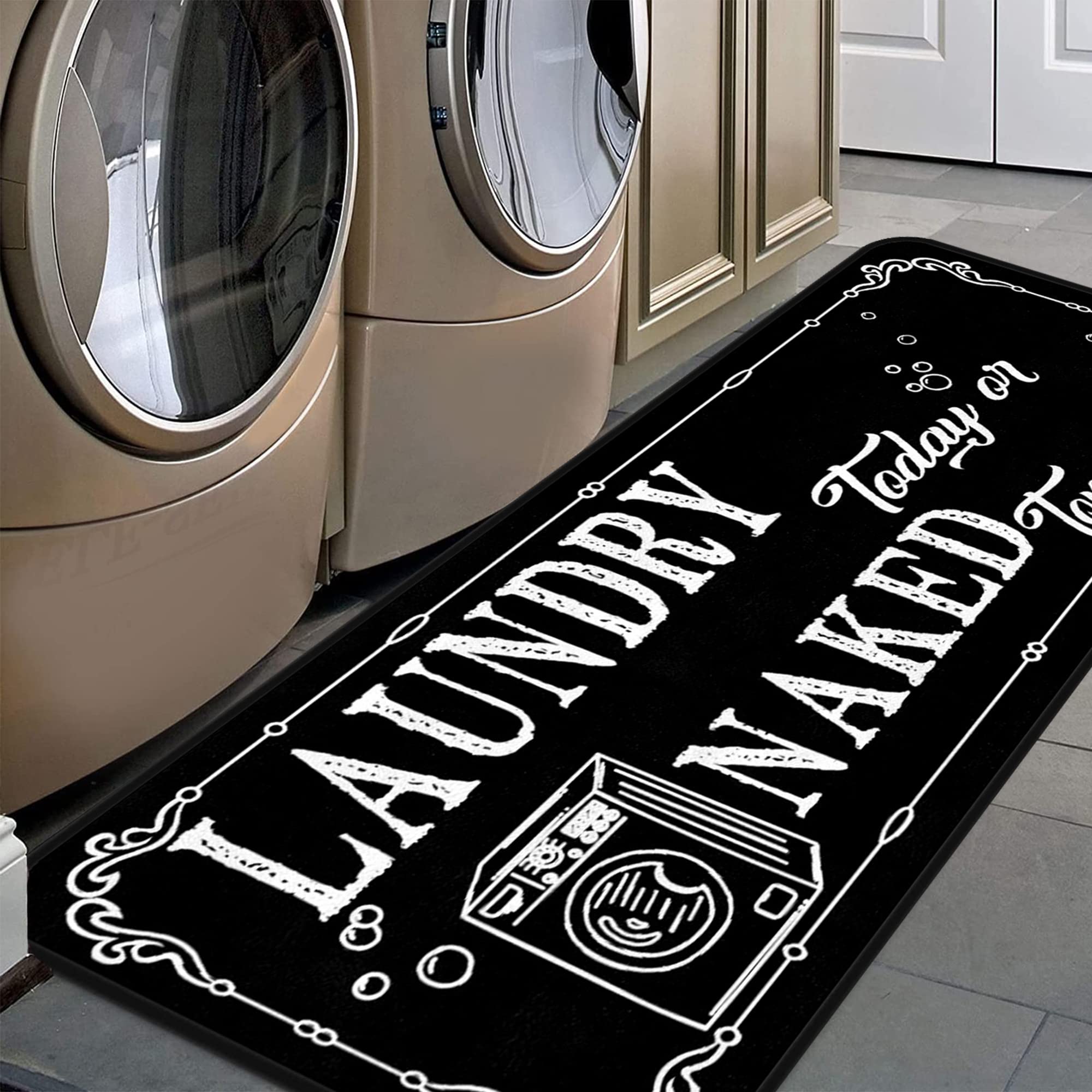 Laundry Room Mat 40''x20'' Farmhouse Laundry Mats Runner Kitchen Rugs Non Slip Floor Carpet for Home Decor Mudroom Rug Black