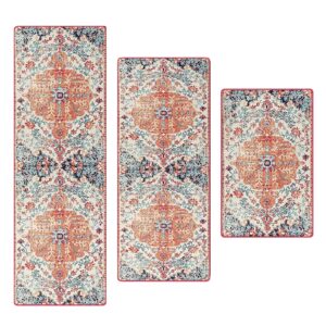 yuzshin boho kitchen mats for floor 3 piece set,runner farmhouse rubber kitchen mats for floor non slip machine washable,bohemian kitchen mats,thin boho kitchen rug,tapetes para cocina