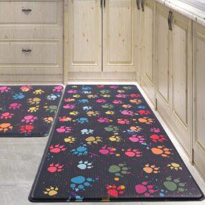 pcsweet home kitchen mats 2 pcs,cushioned anti fatigue kitchen mats for floor,non slip waterproof kitchen rug ergonomic comfort standing mat for kitchen,office,sink,laundry,colorful paws (multicolor)