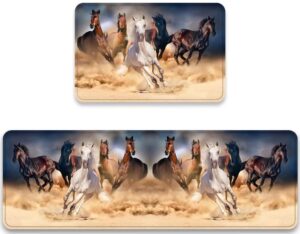 animal running horse kitchen rug set 2 pieces horses herd run in desert sand storm against dramatic sky floor mats washable doormat anti fatigue non-slip chef sink runner rugs bedroom area carpet