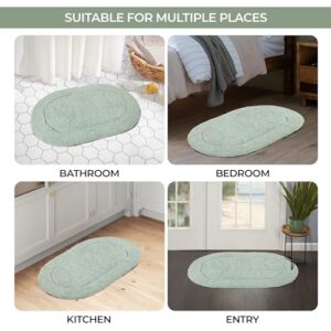 Superior Non-Slip 2 Piece Bath Rug Set, Ultra Plush, Soft and Absorbent 100% Combed Cotton Pile - Traditional Oval Bath Mat Set, Sage