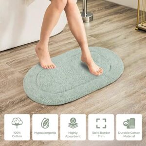 Superior Non-Slip 2 Piece Bath Rug Set, Ultra Plush, Soft and Absorbent 100% Combed Cotton Pile - Traditional Oval Bath Mat Set, Sage