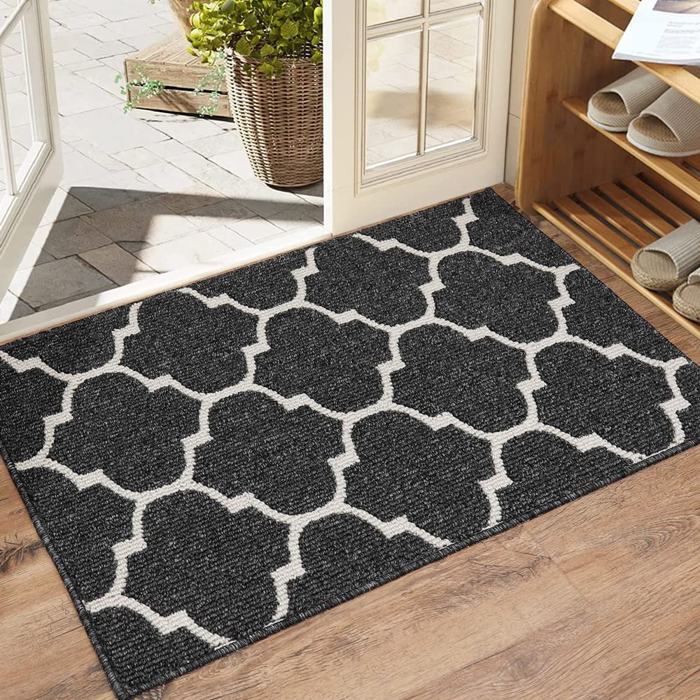 YIKEDUO Kitchen Rugs and Mats Absorbent Resist Dirt Non Skid Kitchen Floor Mat for Kitchen, Bathroom, Living Room Easy Clean Machine Washable (Black, 20"x31")