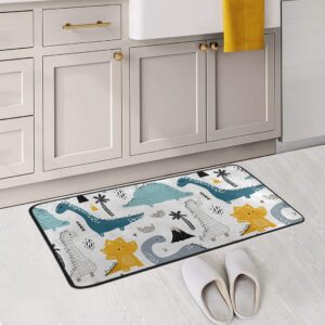 dinosaur bath runner rug cream dino non slip area mat rugs for bathroom kitchen indoor carpet doormat floor dirt trapper mats shoes scraper 39"x 20"