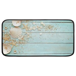 beach kitchen mat, sea ocean seashell starfish kitchen rug anti fatigue memory foam floor mat non-slip cushioned absorbent kitchen runner for bathroom entryway hallway farmhouse dining room 39x20 in