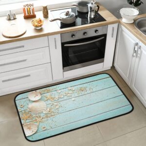 Beach Kitchen Mat, Sea Ocean Seashell Starfish Kitchen Rug Anti Fatigue Memory Foam Floor Mat Non-Slip Cushioned Absorbent Kitchen Runner for Bathroom Entryway Hallway Farmhouse Dining Room 39x20 in