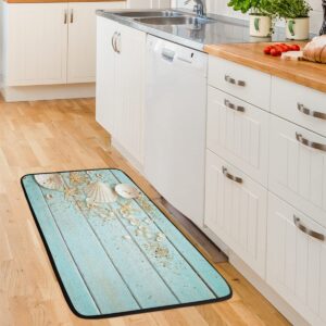 Beach Kitchen Mat, Sea Ocean Seashell Starfish Kitchen Rug Anti Fatigue Memory Foam Floor Mat Non-Slip Cushioned Absorbent Kitchen Runner for Bathroom Entryway Hallway Farmhouse Dining Room 39x20 in