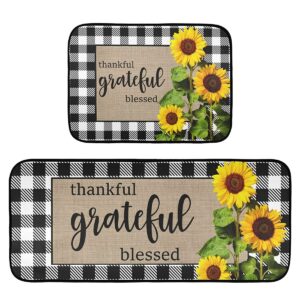 domiking sunflower kitchen rugs non-slip fall kitchen mat for floor farmhouse kitchen decor accessories 2 pcs buffalo plaid comfort foam rug doormats standing mat