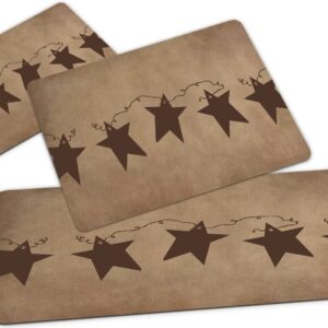 Rustic Texas Star Kitchen Mats Set of 3 Rusty Stars Vintage Primitive Country Kitchen Rugs and Mats Non Skid Washable Kitchen Floor Mats Farmhouse Runner Rug Carpet for Kitchen Hallway Bathroom Brown