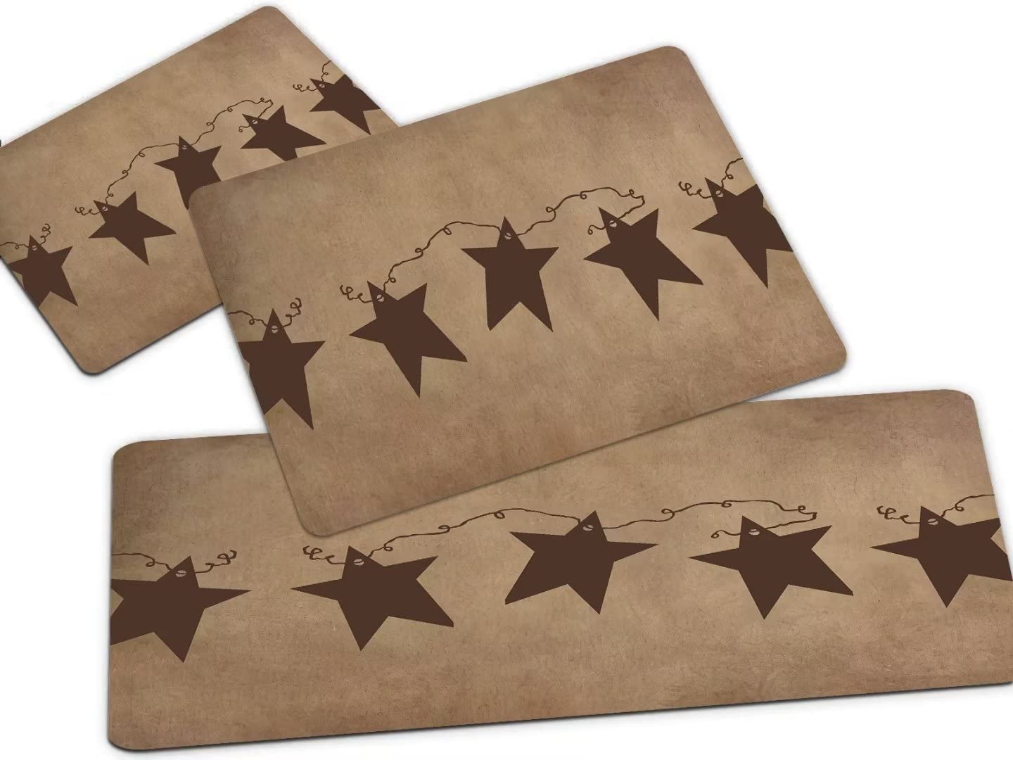 Rustic Texas Star Kitchen Mats Set of 3 Rusty Stars Vintage Primitive Country Kitchen Rugs and Mats Non Skid Washable Kitchen Floor Mats Farmhouse Runner Rug Carpet for Kitchen Hallway Bathroom Brown