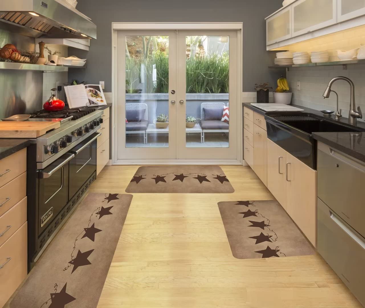 Rustic Texas Star Kitchen Mats Set of 3 Rusty Stars Vintage Primitive Country Kitchen Rugs and Mats Non Skid Washable Kitchen Floor Mats Farmhouse Runner Rug Carpet for Kitchen Hallway Bathroom Brown