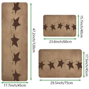 Rustic Texas Star Kitchen Mats Set of 3 Rusty Stars Vintage Primitive Country Kitchen Rugs and Mats Non Skid Washable Kitchen Floor Mats Farmhouse Runner Rug Carpet for Kitchen Hallway Bathroom Brown